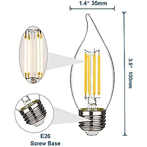 KGC LED Candelabra Bulb, 2700K Warm White 450LM, LED Dimmable Edison Bulb,4.5W Equivalent to 60W, E26 Medium Base LED Candle Bulbs, CA11/C35 Clear Glass Flame Shape Bent Tip - 6 Pack