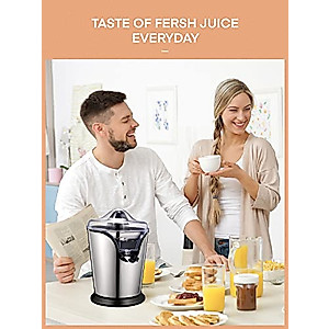 FOHERE Orange Juice Squeezer Electric Citrus Juicer with Two Interchangeable Cones Suitable for orange, lemon and Grapefruit, Brushed Stainless Steel