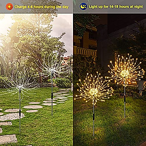 Solar Garden Lights, Firework Lights Outdoor 5 Pack 120 LED Solar Waterproof Decorative Starburst Lights Landscape Lamp Adjustable Brightness, Decor for Courtyard Garden Christmas Party(Warm White)