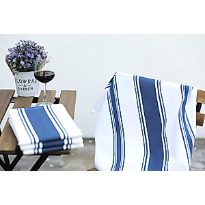 AMOUR INFINI Cotton Stripe Kitchen Towels Set of 4 Highly Absorbent, Super Soft, Quick Drying Dish Towels with Hanging Loop Oversized Washable Tea Towels (28x20 Inch - Blue)