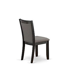 East West Furniture DLMZ5-AB6-50 5 Piece Dining Room Furniture Set Includes a Round Dining Table with Dropleaf and 4 Dark Gotham Grey Linen Fabric Parson Chairs, 42x42 Inch, Wirebrushed Black