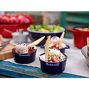 STAUB Ceramics Dutch Oven 3-piece Mini Round Cocotte, Dark Blue