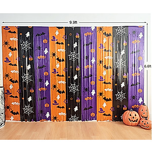 9.9 X 6.6 ft Halloween Tinsel Foil Fringe Curtain, Halloween Party Photo Backdrop, Halloween Photo Booth Prop Streamer Backdrop for Halloween Party, Halloween Birthday Party