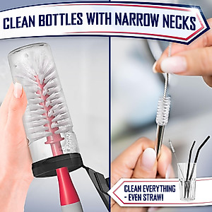 Dish Brush Set of 3 with Bottle Water Brush, Dish Scrub Brush and Scrubber Brush - Kitchen Scrub Brushes Ergonomic Non Slip Long Handle for Cleaning Cleaner Wash Sink Dishes Bottle Cup Glass Pot (Red)