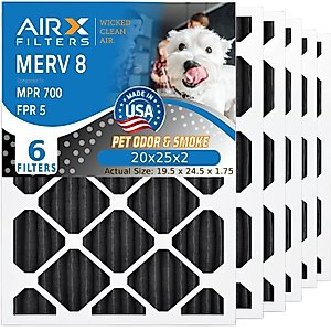 AIRX FILTERS WICKED CLEAN AIR. 20x25x2 Air Filter Odor Eliminator Carbon Filter MERV 8 AC HVAC Furnace Filters 6 Pack