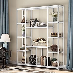 Tribesigns Bookshelf, Industrial 12-Open Shelf Etagere Bookcase, Rustic Vintage Book Shelves Display Shelf Storage Organizer for Home Office (White)