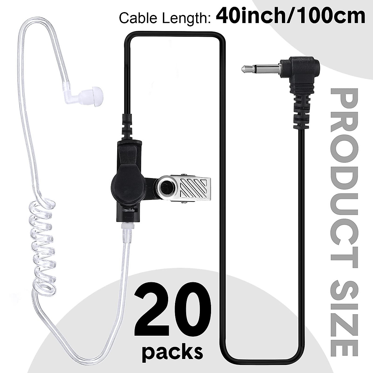 20 Packs Radio Earpiece 3.5mm Earpiece Walkie Talkie Surveillance Headset Single Wire Listen Only Ear Piece with Clear Acoustic Coil Tube Earbud Audio Kit