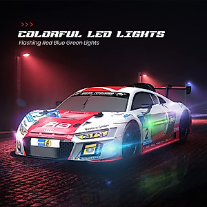 Remote Control Car, RC Cars for Kids, 1: 14 Officially Licensed Audi R8 LMS GT3, 80 Min Play Toy Car with Rear Fog Stream LED Lights Music, Hobby Toy Car Model Vehicle for Boys, Girls, Adults Gift