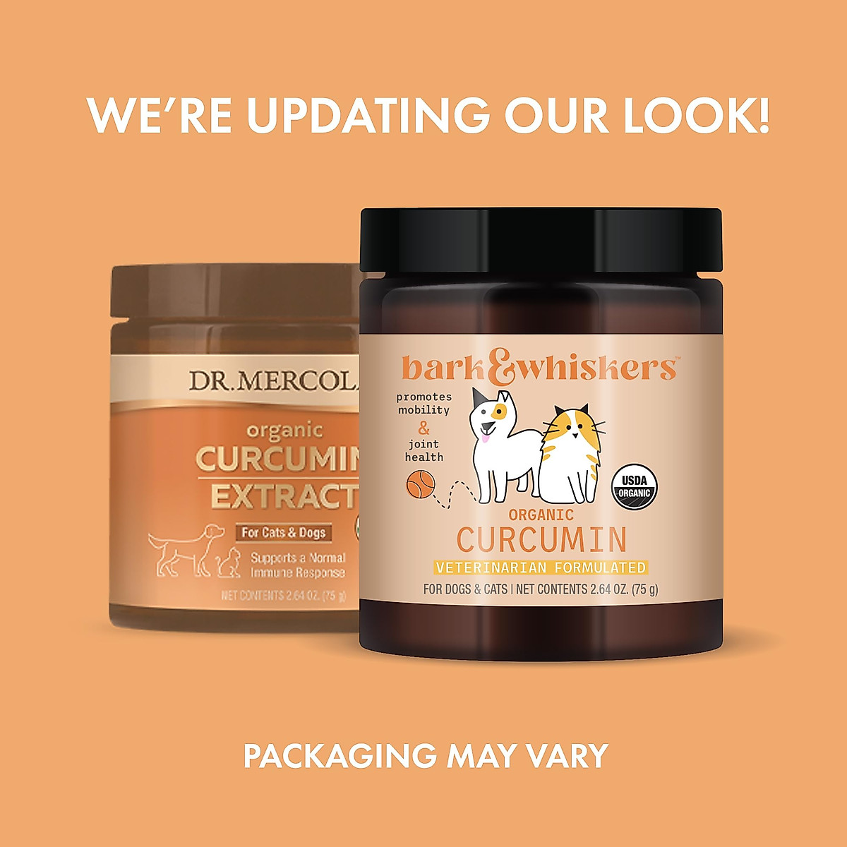 Bark & Whiskers Organic Curcumin, 2.64 Oz. (75 g), 300 Scoops, Promotes Mobility & Joint Health, Veterinarian Formulated, Non-GMO, Certified USDA Organic, Dr. Mercola