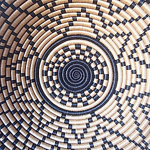 16" X-Large African Basket- Kitale/Rwanda Basket/Woven Bowl/Sisal & Sweetgrass Basket/Black, Tan