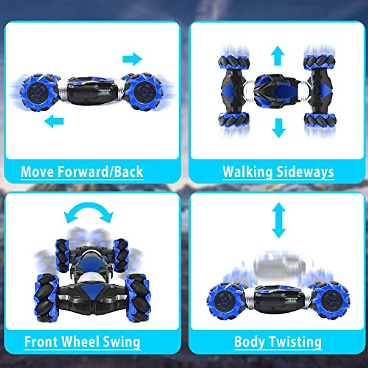 AGNEVE Gesture Sensing RC Stunt Car with Lights Music Hand Controlled Remote Control Car 4WD 2.4GHz Off-Road 360° Double Sided Rotation Stunt Car Birthday Gift Idea for Boys Girls (Blule)