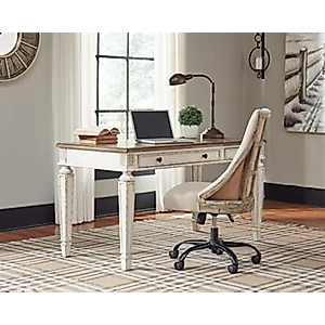 Signature Design by Ashley Realyn French Country 60" Home Office Lift Top Desk with USB Charging, Chipped White