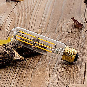 Adshen-US T10 LED Tubular Light Bulbs,Warm White 2700K,6W Dimmable Tube Vintage Led Filament Bulbs 60 Watt Equivalent,E26 Medium Base,LED Edison Bulb for Desk Lamp,Pendant Lights,4-Pack