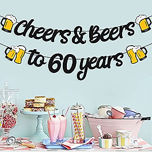 60th Birthday Decorations Cheers to 60 Years Banner for Men Women 60s Birthday Backdrop Wedding Anniversary Party Supplies Black Glitter Decorations Pre Strung