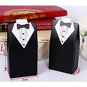 Rbenxia Wholesale Wedding Favors Wedding Party Favor Boxes Creative Tuxedo Dress Groom Bridal Candy Gift Box with Ribbon 100pcs