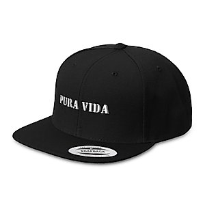 Snapback Hats for Men & Women Pura Vida Positive Acrylic Flat Bill Baseball Cap Black