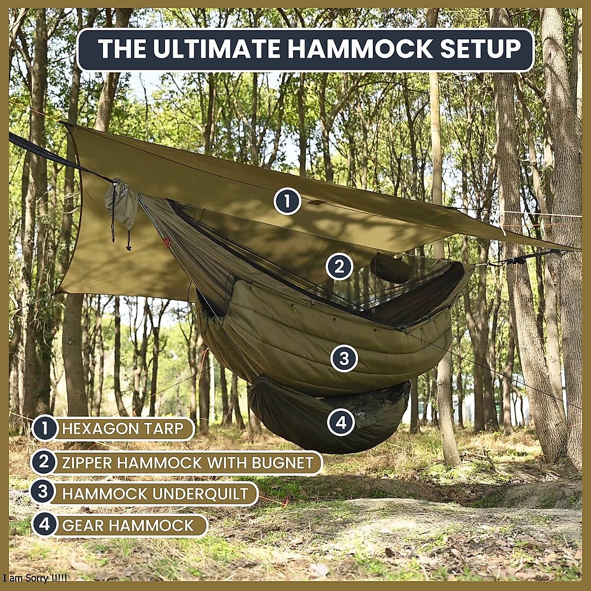 Onewind 11Ft Camping Hammock with Mosquito Net and Structure Ridgeline, Lightweight Portable Double Hammock with 12ft Tree Straps, Ideal for Camping, Hiking, Backpacking, OD Green