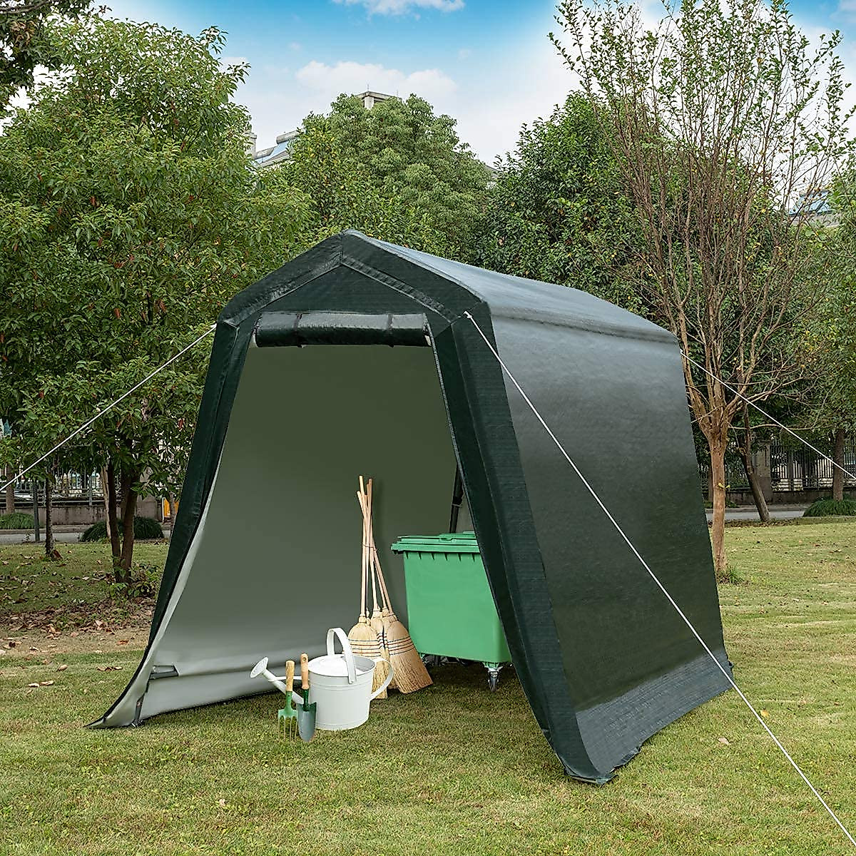 Tangkula 6 Ft x 8 Ft Outdoor Storage Shelter, Enclosed Carport Tent w/All-Steel Metal Frame and Waterproof Ripstop Cover, Outdoor Garage Tent with Sidewalls (6 Ft x 8 Ft)