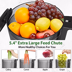 Cold Press Juicer, 350W Masticating Juicer with 5.4" Large Feed Chute Fit Whole Fruits & Vegetables, Cold Press Electric Juicer Machines with High Juice Yield, Easy to Clean, BPA Exclude-Black.