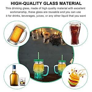 Amosfun 2Pcs glass tumbler with straw and lid skull mason jar cup cups drinking jars clear lids tumblers- Halloween Skull Gradient Glass- Cup Wine Glasses Drink Milk Cup (500ML)