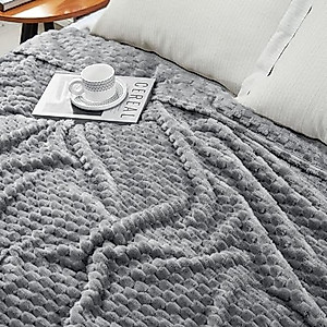 DREAMNINE Extra Large Soft Plush Fleece Bed Blanket King Size 90" x 108", Luxury Shaggy Lightweight 3D Patterned Velvet Flannel Blanket for Bedroom, Solid Gray Warm Lap Blanket for Winter Autumn, Grey