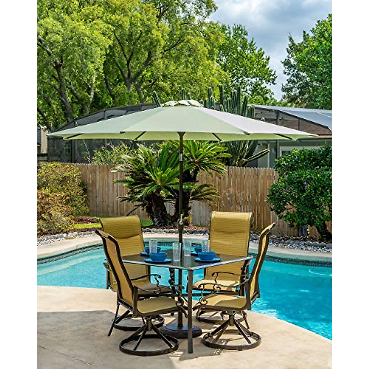 Pebble Lane Living QD01-LIME Patio Umbrella, Bronze Aluminum Frame with Hand Crank & Push Tilt Action, Vented Top, UV & Water Resistant, Lime Green, 9' Diameter