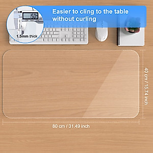 NATRKE Clear Desk Mat Pad, 32"x16" Large Transparent Desk Protector Mat Plastic Desk Mat, 1.5mm PVC Waterproof Non-Slip Clear for Desktop Home Office