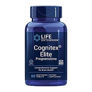 Life Extension Cognitex Elite Pregnenolone - Brain Health Supplement for Memory, Focus & Cognition - Formula with Phosphatidylserine, Ashwagandha & SAGE Extract, Calcium + More - 60 Vegetarian Tablets