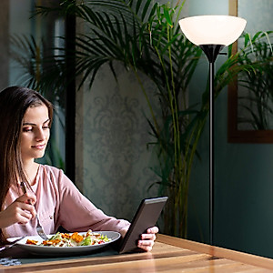 Brightech Sky Dome Dimmable LED Floor Lamp, Torchiere Floor Lamp for Living Rooms & Offices – Tall Standing Lamp for Reading & Hobbies – Jet Black