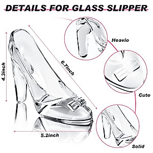 Suclain 2 Pcs Glass Slipper Decoration Gift Princess Crystal High Heels Shoes Figurine Ornaments for Girls Shoe Women Coming of Age Ceremony Wedding Christmas Birthday Party(Clear)