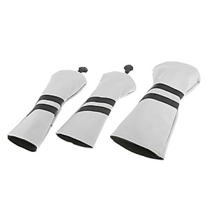 freneci 3Pcs Leather Golf Wood Head Cover Waterproof Wood Driver Headcover Sleeve - White