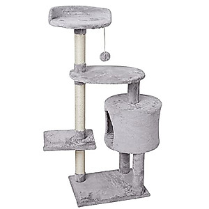 FISH&NAP US15H Cat Tree Cat Tower Cat Condo Sisal Scratching Posts with Jump Platform Cat Furniture Activity Center Play House Grey