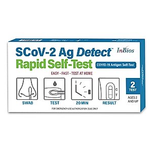 COVID-19 Antigen Rapid Test, 1 Pack, 2 Tests Total, Easy To Use – No Mixing Step, SCoV-2 Ag Detect Rapid Self-Test, FDA Emergency Use Authorized, Test at Home