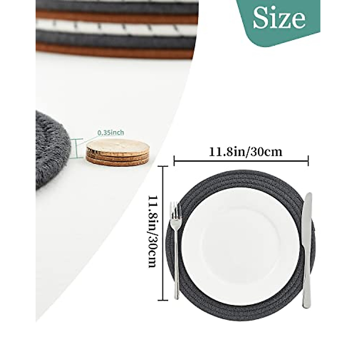 Woven Trivet Placemats Table Mats: Humbson 6Pcs Round Farmhouse Heat Dinner Plate Mat Set - Natural Cotton Rope Placemat Boho Charger Kitchen Hot Pads Pot Holder 11.8 Inch (11.8x11.8)