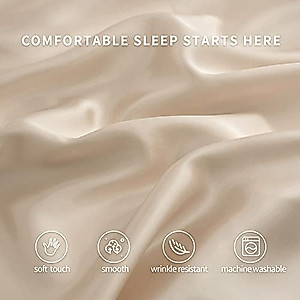 Candoury Satin Sheets Queen Bed Set 4 Pcs, Soft and Durable Pillowcase, Flat Sheet and Fitted Sheet, Hotel Luxury Silky Satin Sheets Set(Queen, Taupe)