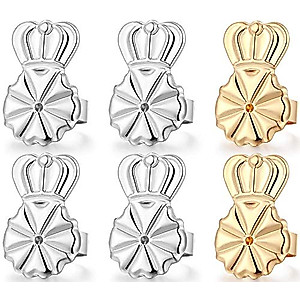 3 Pairs Earring Lifters,8MM Hypoallergenic Earring Backs for Droopy Ears,Adjustable Crown Earring Backs for Heavy Earring (8MM 2silver +1gold)