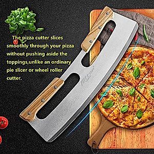 ALLTOP Pizza Cutter Rocker,Stainless Steel Blade Knife With Double Wooden Handle & Plastic Cover, Large Pizza Slicer/Chopper,Good Kitchen Tool -14 In