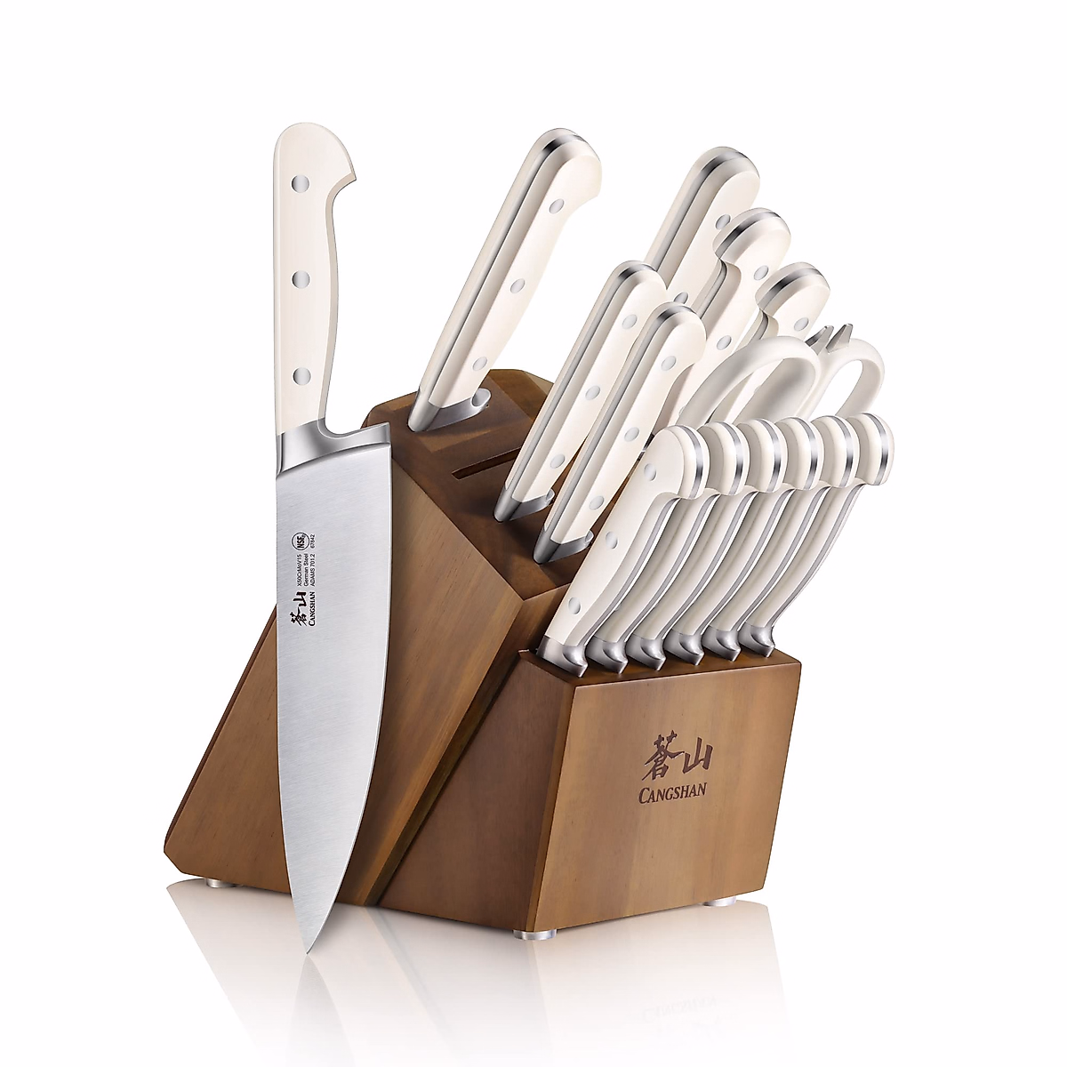 Cangshan Adams Series 1027273 German Steel Forged 15-Piece Knife Block Set, White