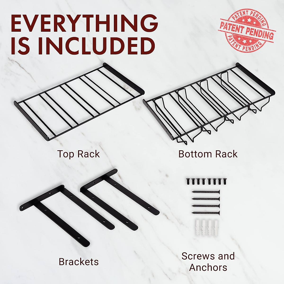 Mildenhall Industrial Wine Rack Wall Mounted with Wine Glass Rack Horizontal Wine Bottle Glass Holder - Holds 8 x Glasses and 8 x Wine Bottles - Sturdy Carbon Steel Construction - 17 x 7.5 in