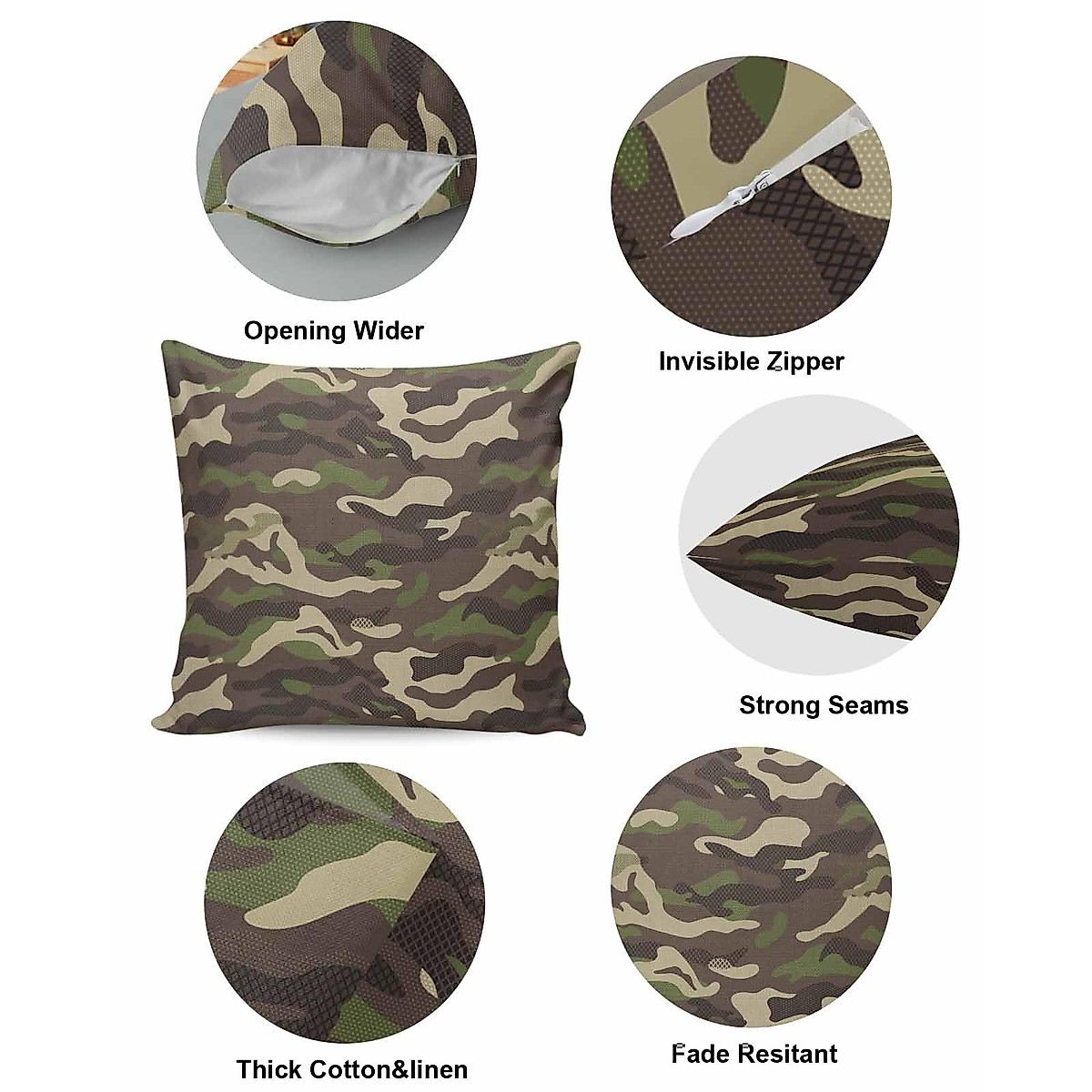 2 Packs Decorative Cotton Throw Pillow Covers, Army Green Desert Camo 20 x 20 Inch Square Reversible Soft Cushion Case for Couch Bedroom Sofa Living Room Chair Car