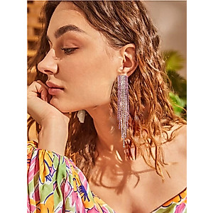 Silver Prom Earrings Rhinestone Tassel Earrings for Women Dress Silver Fringe Long Bling Crystal Dangle Drop Earrings Mothers Day Gifts Wedding Party Prom Dress Jewerly 2024