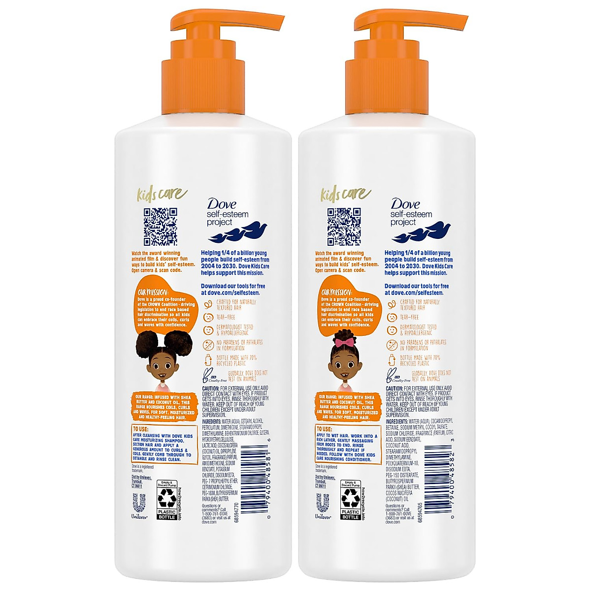 Dove Shampoo and Conditioner Set - Love Collection, Curly , Kids, Wavy Hair Products 17.5 Oz (2 Piece Set)