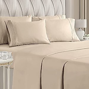 Queen Size Sheet Set - 6 Piece Set - Hotel Luxury Bed Sheets - Extra Soft - Deep Pockets - Easy Fit - Breathable & Cooling Sheets - Wrinkle Free - Comfy - Cream Bed Sheets - Queens Sheets - 6 PC