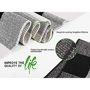 Syntus Buffalo Plaid Rug, 35.4 x 59 inch Doormat Kitchen Rug Black and White Cotton Outdoor Mat for Porch Bathroom Carpet Living Room Throw Area Rug