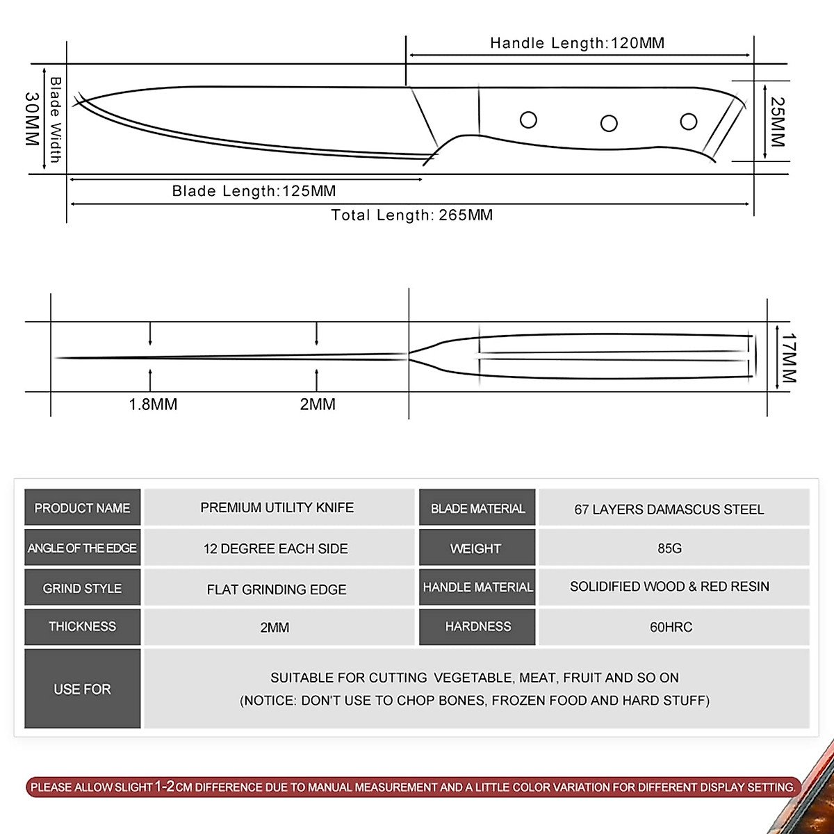 Momo's House 8.3 Inch Kiritsuke Knife and 5 Inch Utility Knife with Wood and Red Resin Handle - VG-10 Core and 67-layers Damascus Steel Kitchen Knives with Gift Box and Sheaths, 2pcs