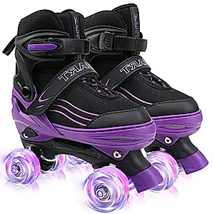 SYXKJ Roller Skates for Boys 8 Wheels Light Up Fun Illuminating Girls Roller Skates Kids Skates 4 Size Adjustable (Youth 4-7)