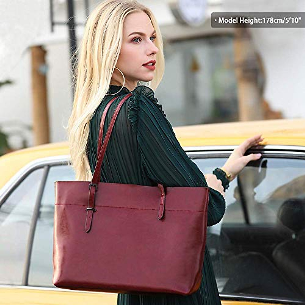 Kattee Vintage Genuine Leather Tote Shoulder Bag for Women Satchel Handbag with Top Handles (1-Red)