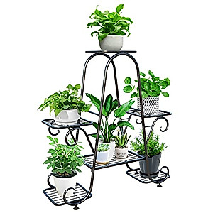 ZHAZHADI Plant Stand Metal Indoor Outdoor Multiple 6 Tier Tall Corner Flower Pot Holder Stands Shelf Rack Wrought Iron Tiered Planter Shelves for Patio, Living Room, Garden, Balcony, Black