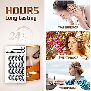 ONAFI False Eyelashes Mink Lashes Fake Eyelashes Kit Dramatic Cat-Eye Fluffy Wispies Eyelash [10 Pairs Pack-5 Styles]