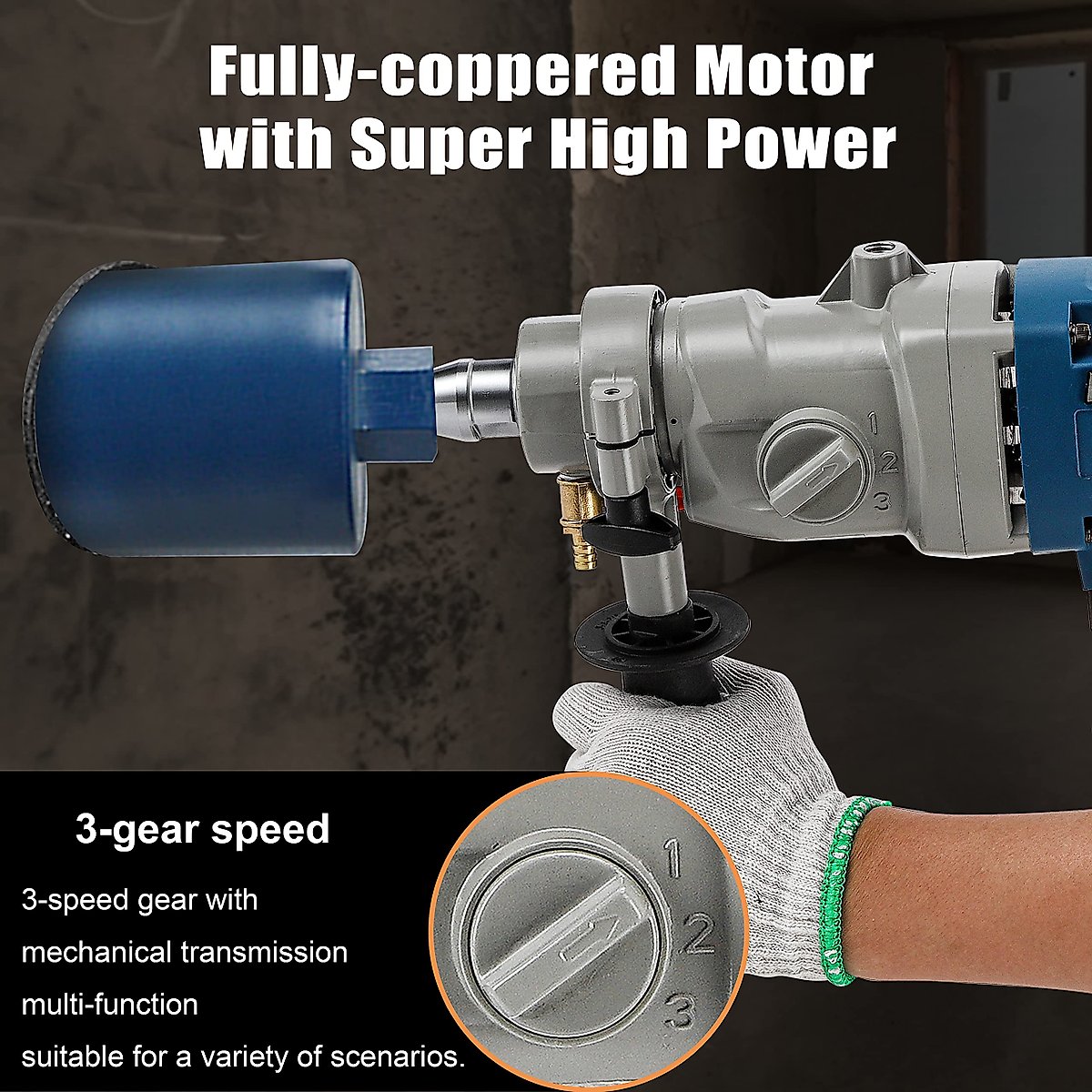 Huanyu Speed Variable Core Drill Rig Handheld Wet Drilling Machine for Boring Diamond Concrete (φ190 3 Scale Speed Regulation)